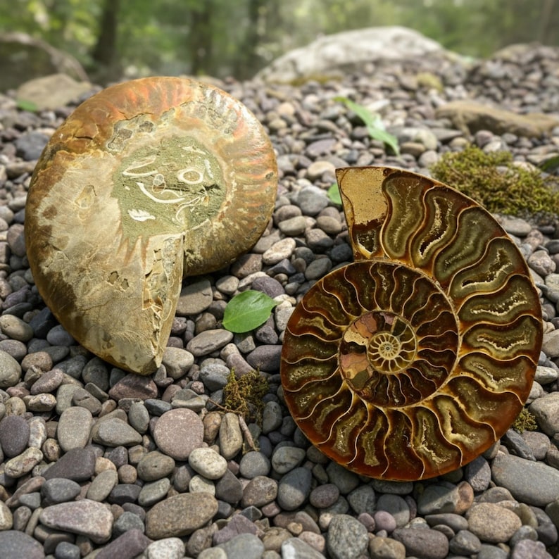 Natural Ammonite Fossil Slice - 0.11-0.66lb Prehistoric Spiral Decor ...