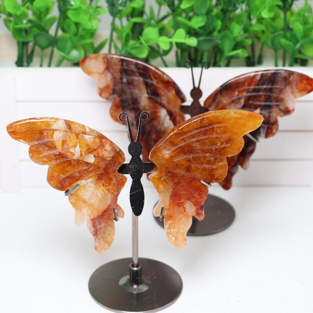 Natural Crystal Butterfly Wings With Stand | Hand Carved Gemstone ...