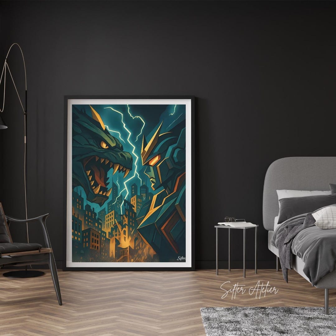 Retro Art Deco Mecha Anime Poster Set: Japan City Prints (digital ...