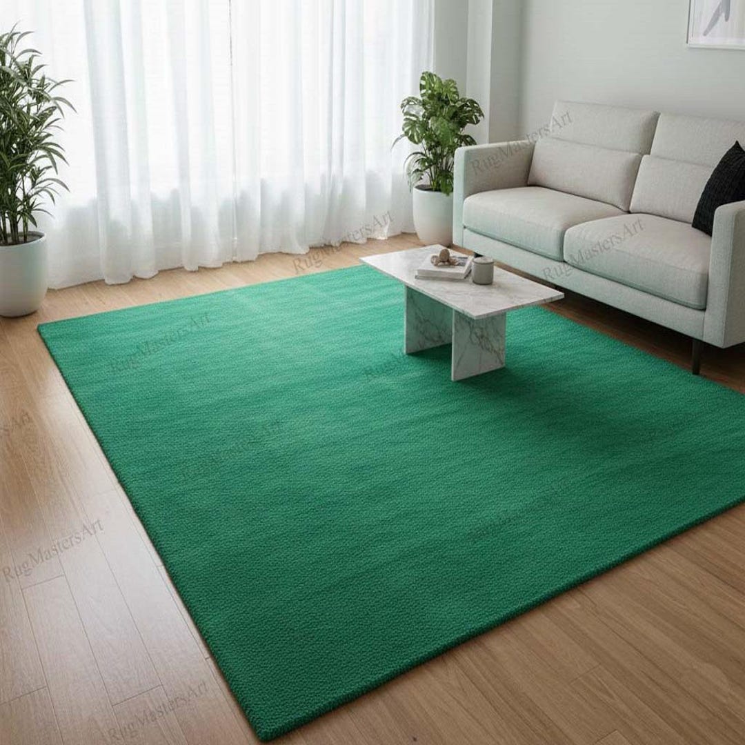 Hand Tufted Solid Green Wool Rug, Modern Minimal Area Rug, Plain Green ...