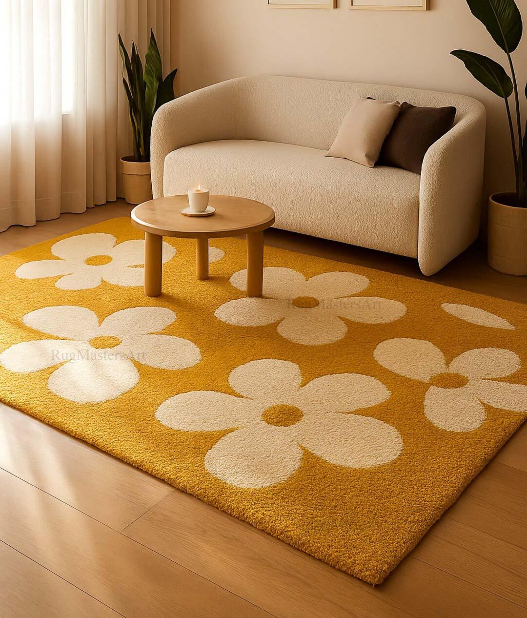Hand-tufted Wool Rug: Groovy Yellow & White Daisy Flower Power - Etsy