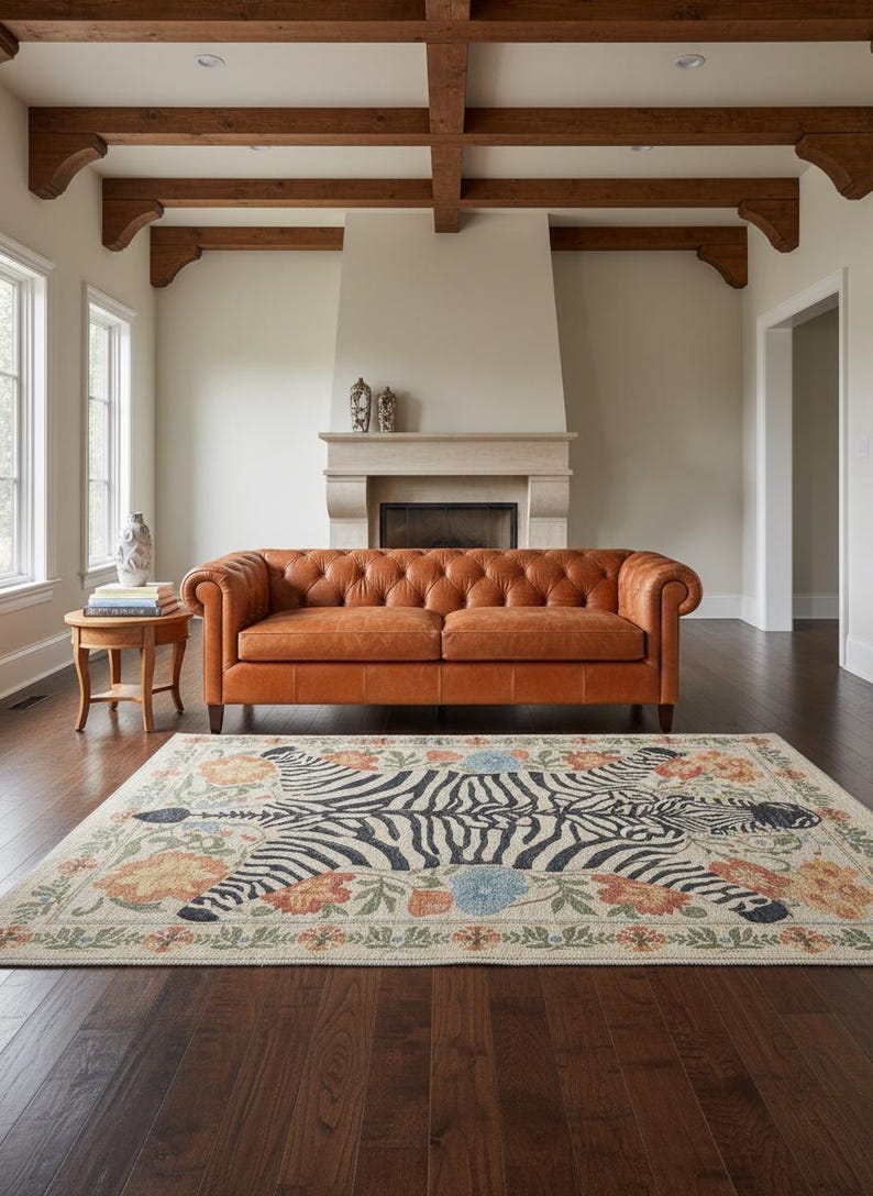 Zebra Floral Safari Rug, Exotic Jungle Decor, Botanical Art Nursery ...