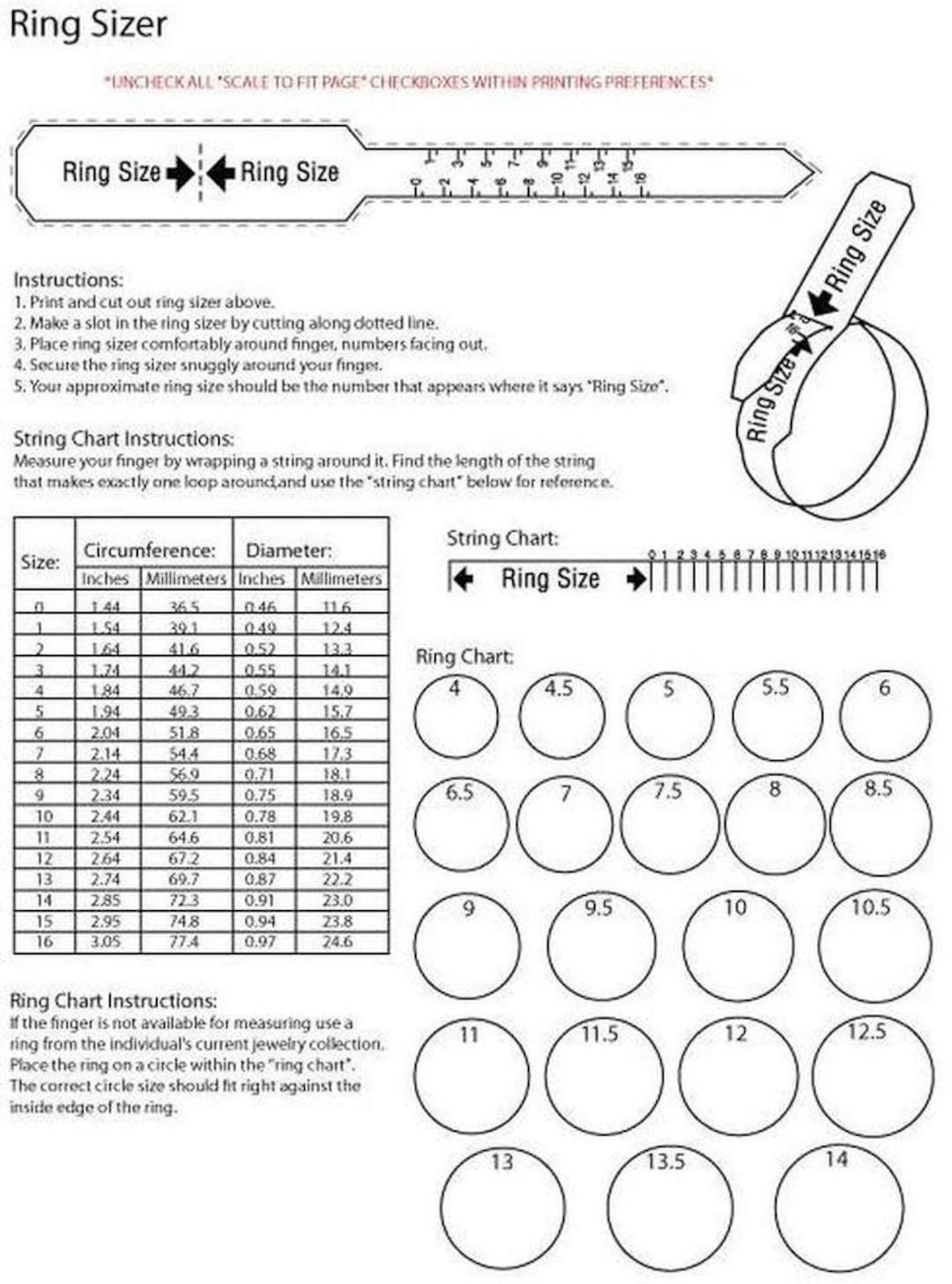 Ring Sizer Chart | US & International Sizes (digital Download) - Etsy UK