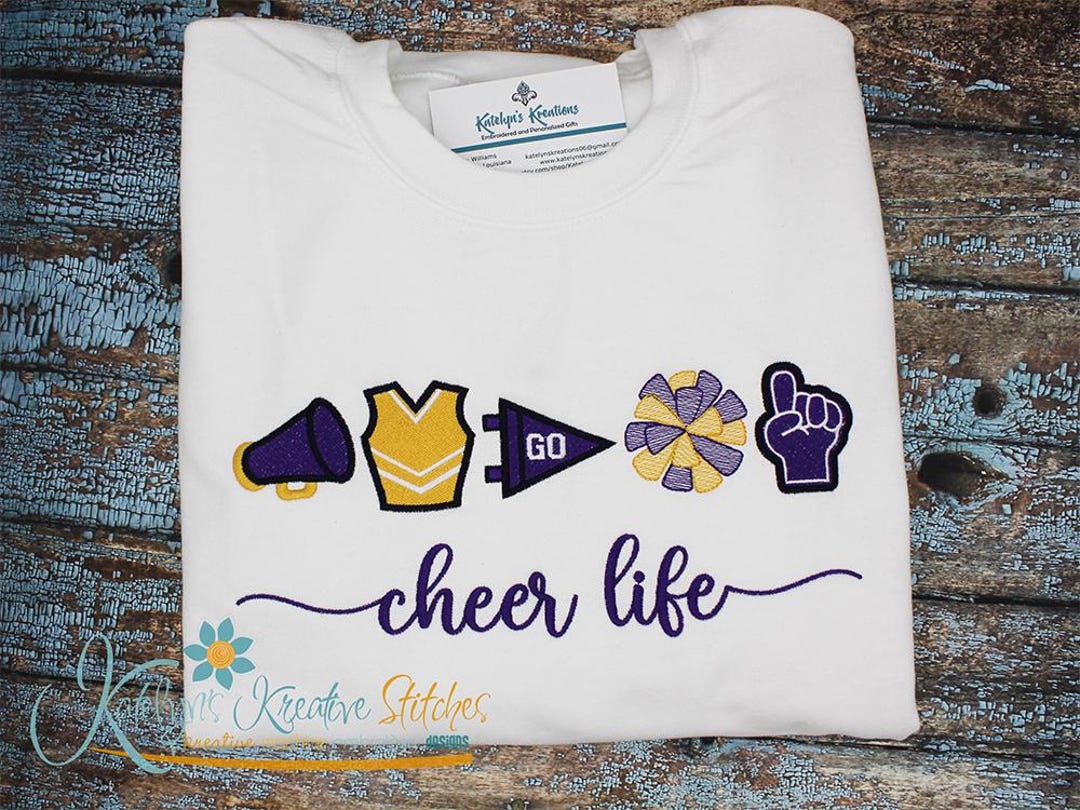 Cheer Life Icon Embroidery - Filled and Outline Versions - Etsy