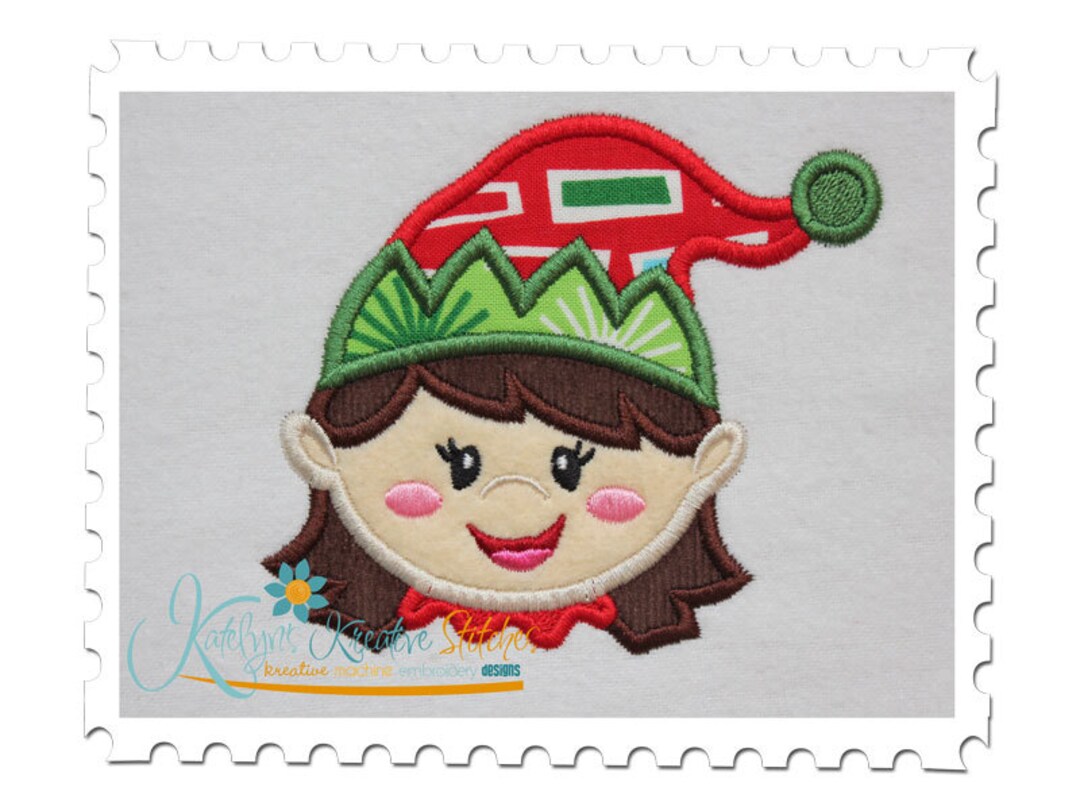 Girl Elf Applique Head Shot, Elf Applique, Machine Embroidery Files ...
