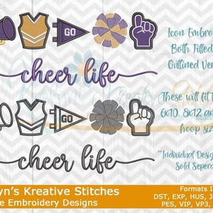 Cheer Life Icon Embroidery - Filled and Outline Versions - Etsy