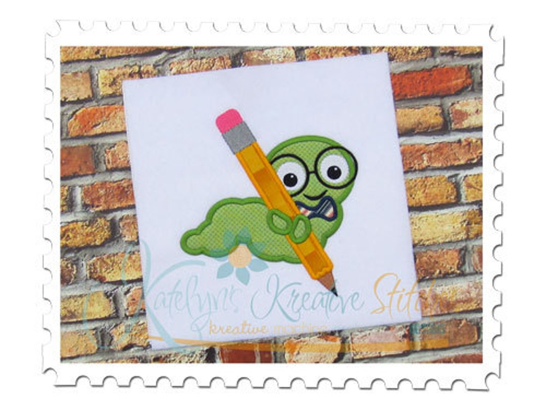 Bookworm Applique With Pencil - Etsy