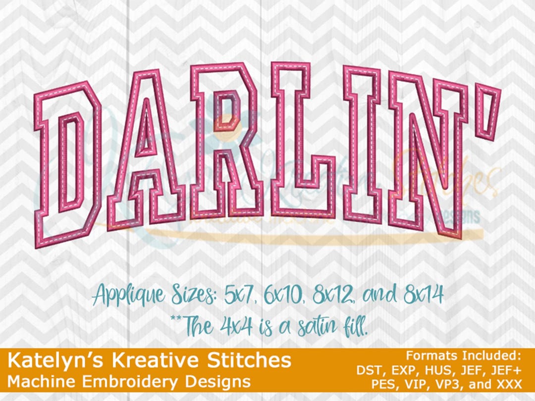 Darlin Arched Embroidery Design, Darlin Applique, Valentines Designs ...