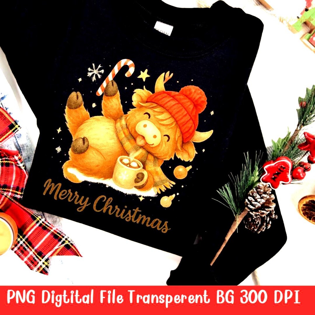 Merry Christmas Highland Cow PNG | Candy Cane, Cocoa Clipart - Etsy
