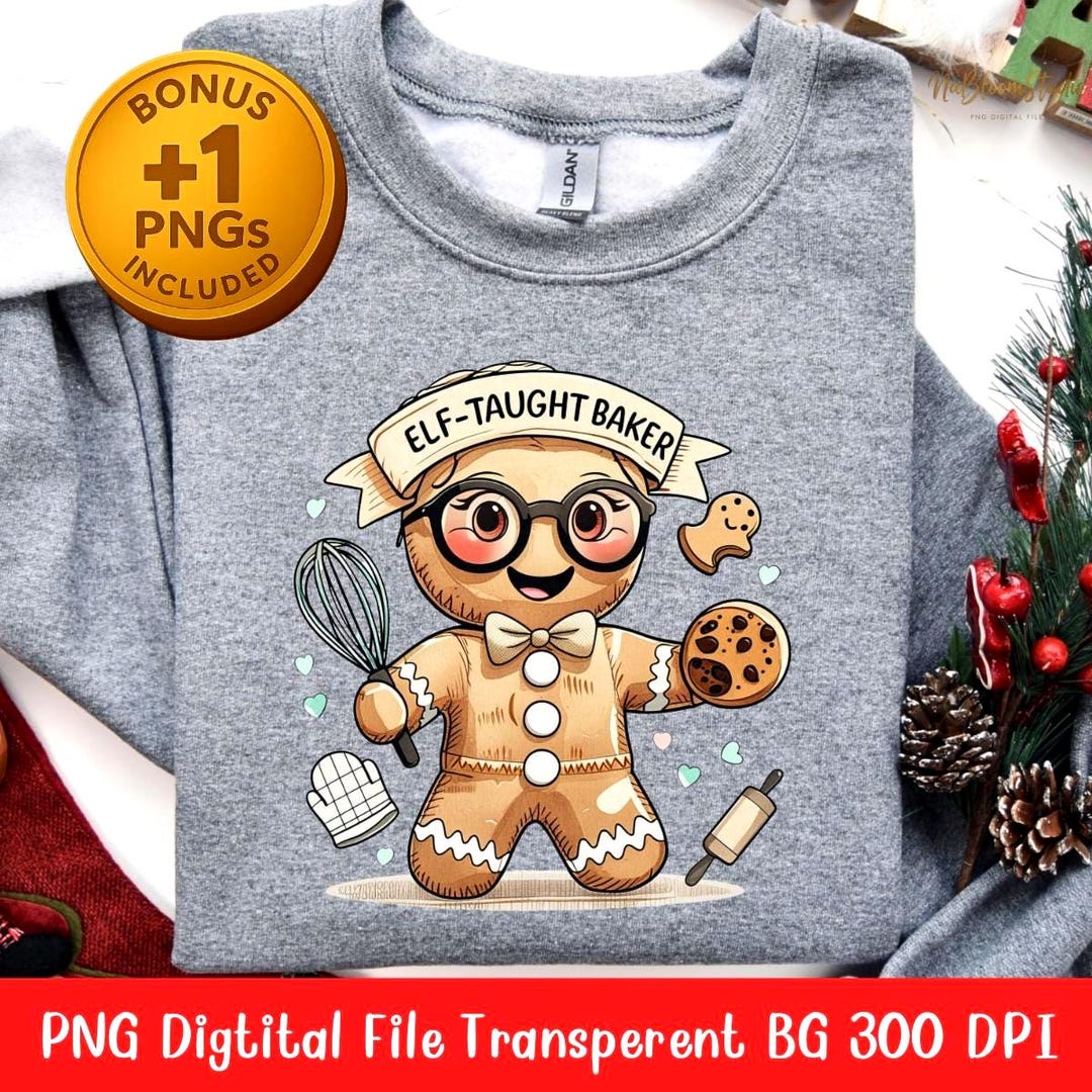 Elf-taught Baker PNG | Gingerbread Chef Clipart for Stickers Shirts ...