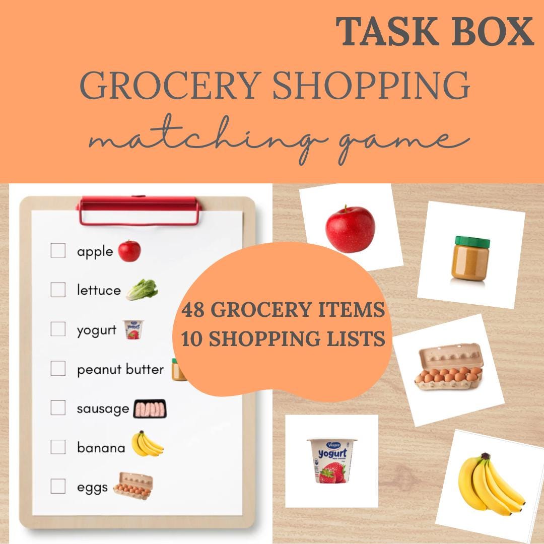 Grocery Shopping Task Box – Matching Items & Shopping Lists Activity - Etsy