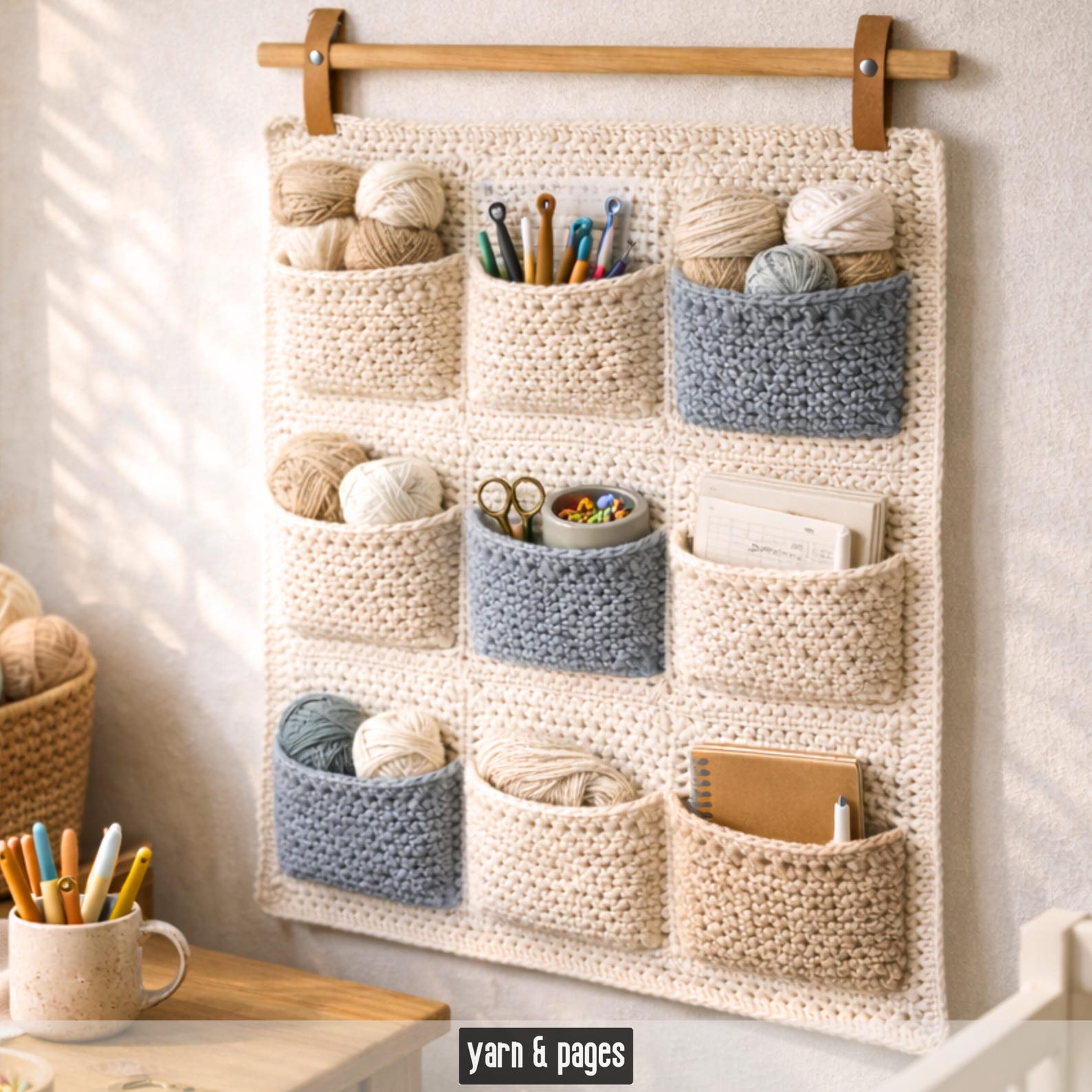 Crochet Wall Organizer Pattern – Hanging Pocket Storage, Minimalist ...