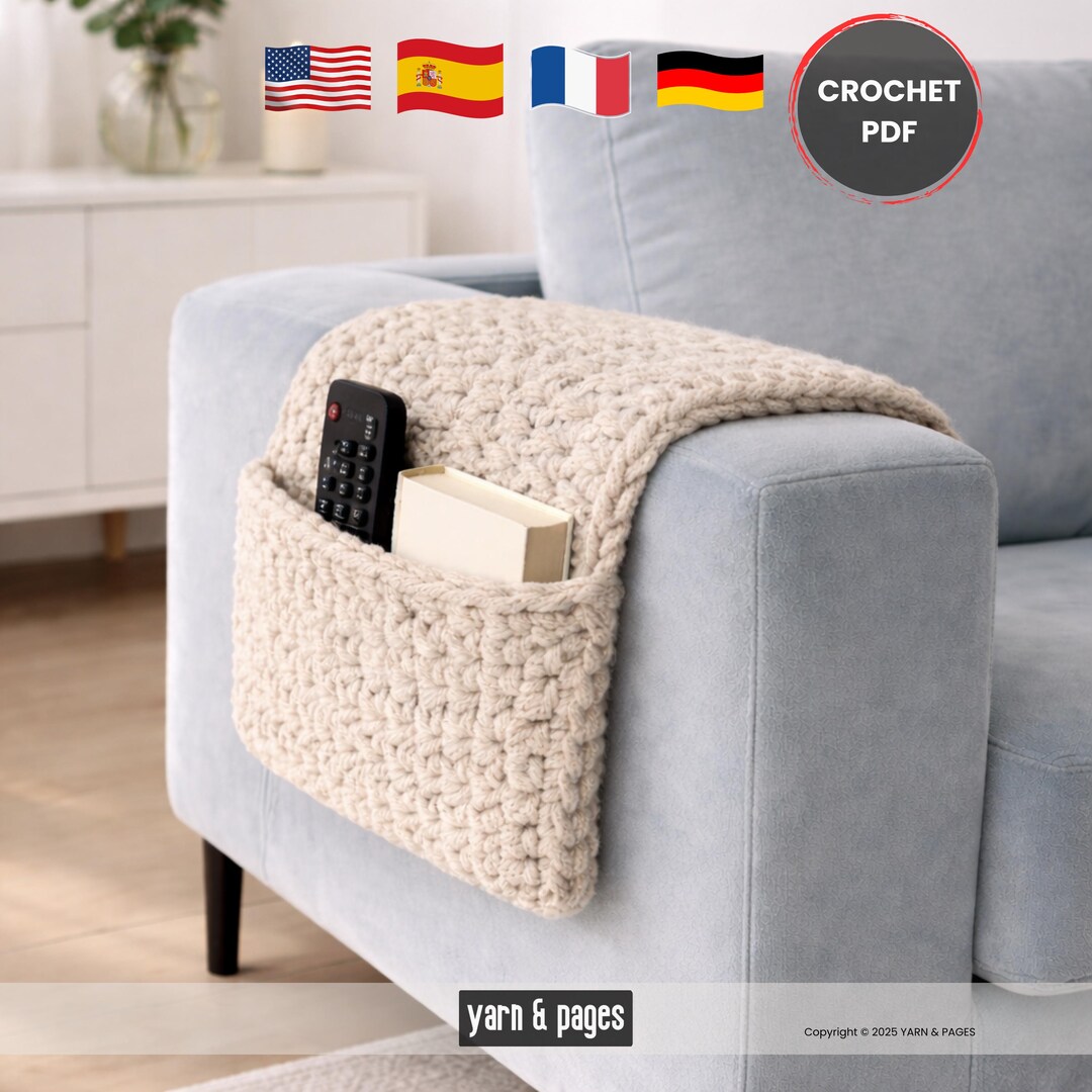 Crochet Sofa Arm Organizer Pattern | Remote Control Caddy for Arm Rest ...