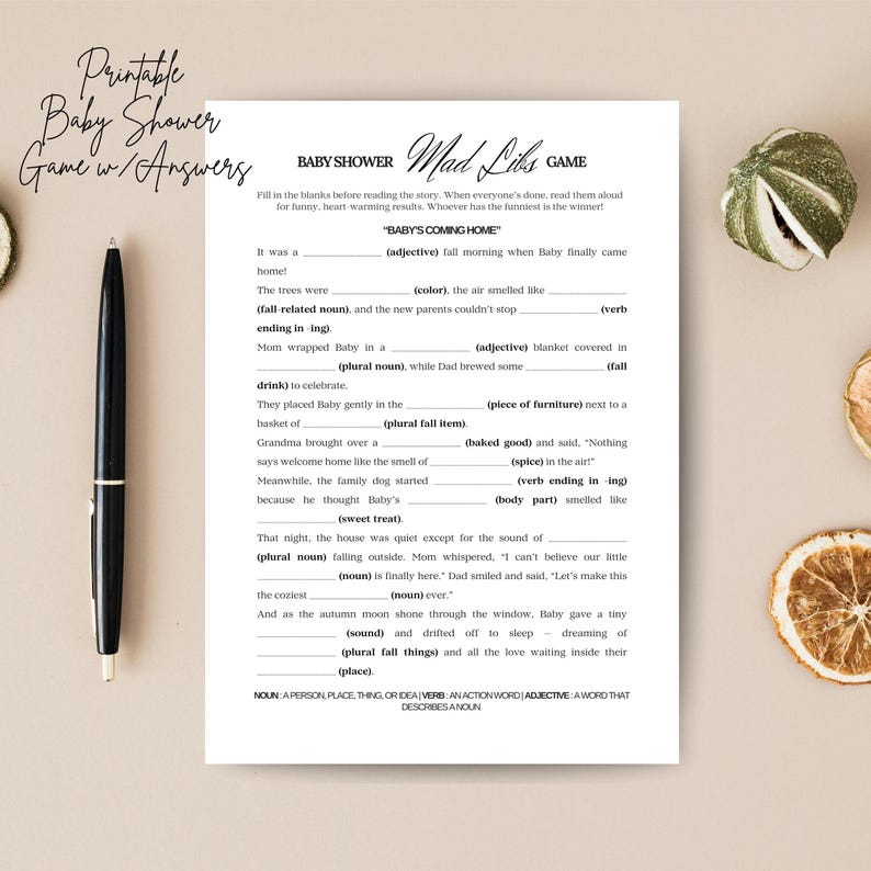 Fall Baby Shower Mad Libs Game: Printable Canva Template (digital ...