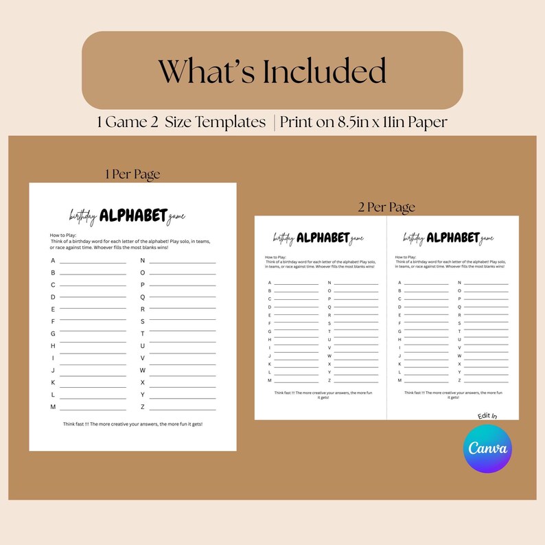Birthday Alphabet Game | Printable Party Activity (digital Download) - Etsy