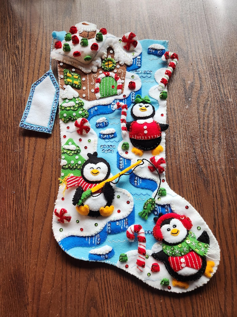 Completed "winter Land Penguins" Stocking Bucilla 89627E 18" - Etsy