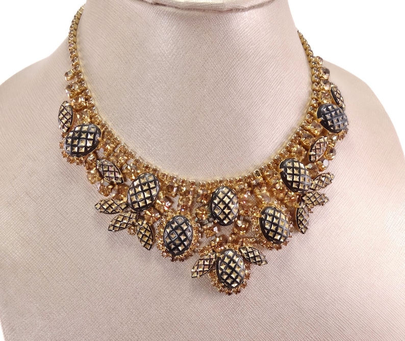 Vintage Rhinestone HOBE Art Glass Bib Necklace Stunning - Etsy