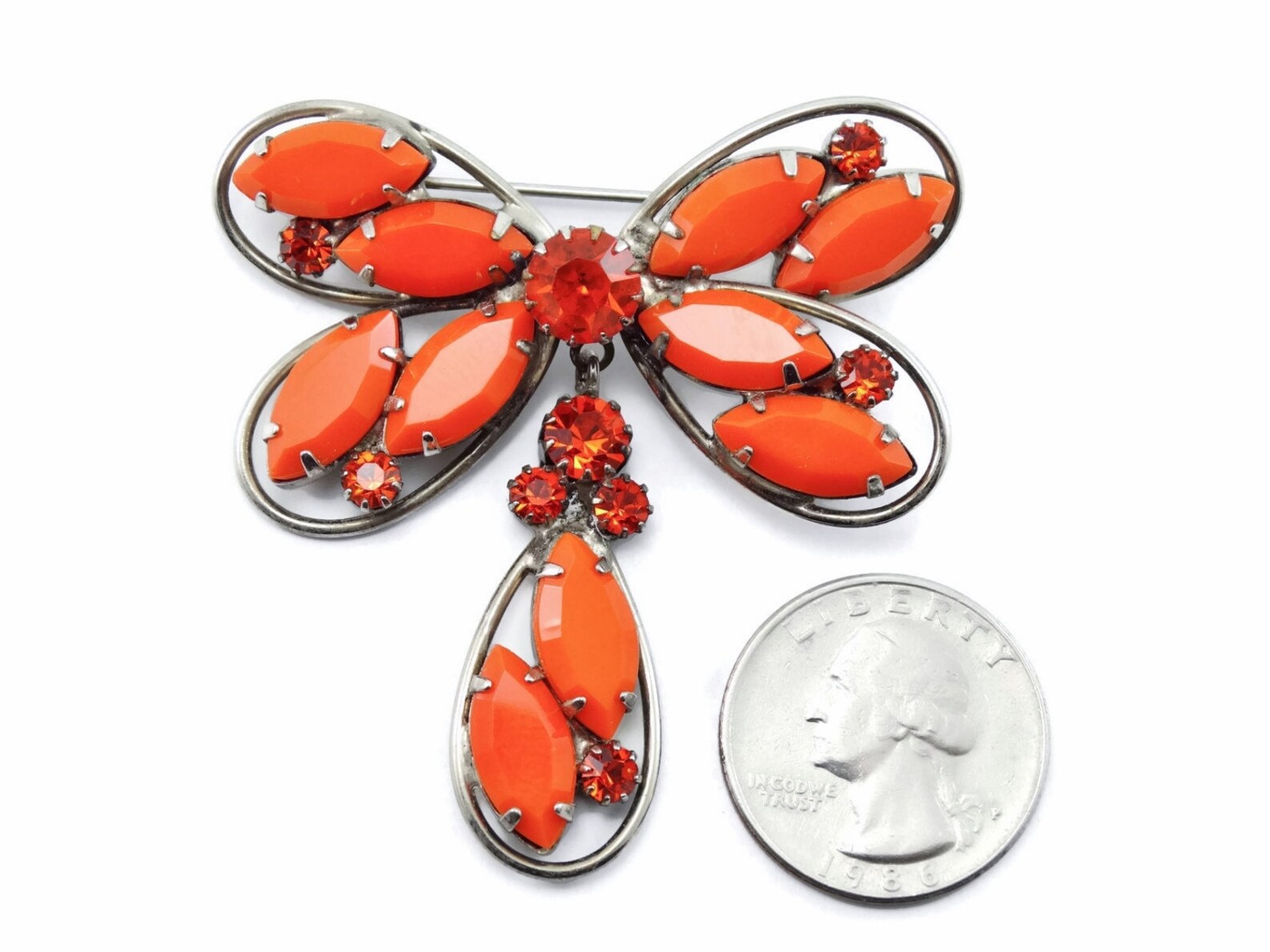 Butterfly Dangle Pin Vintage Orange Rhinestone Brooch Stunning - Etsy