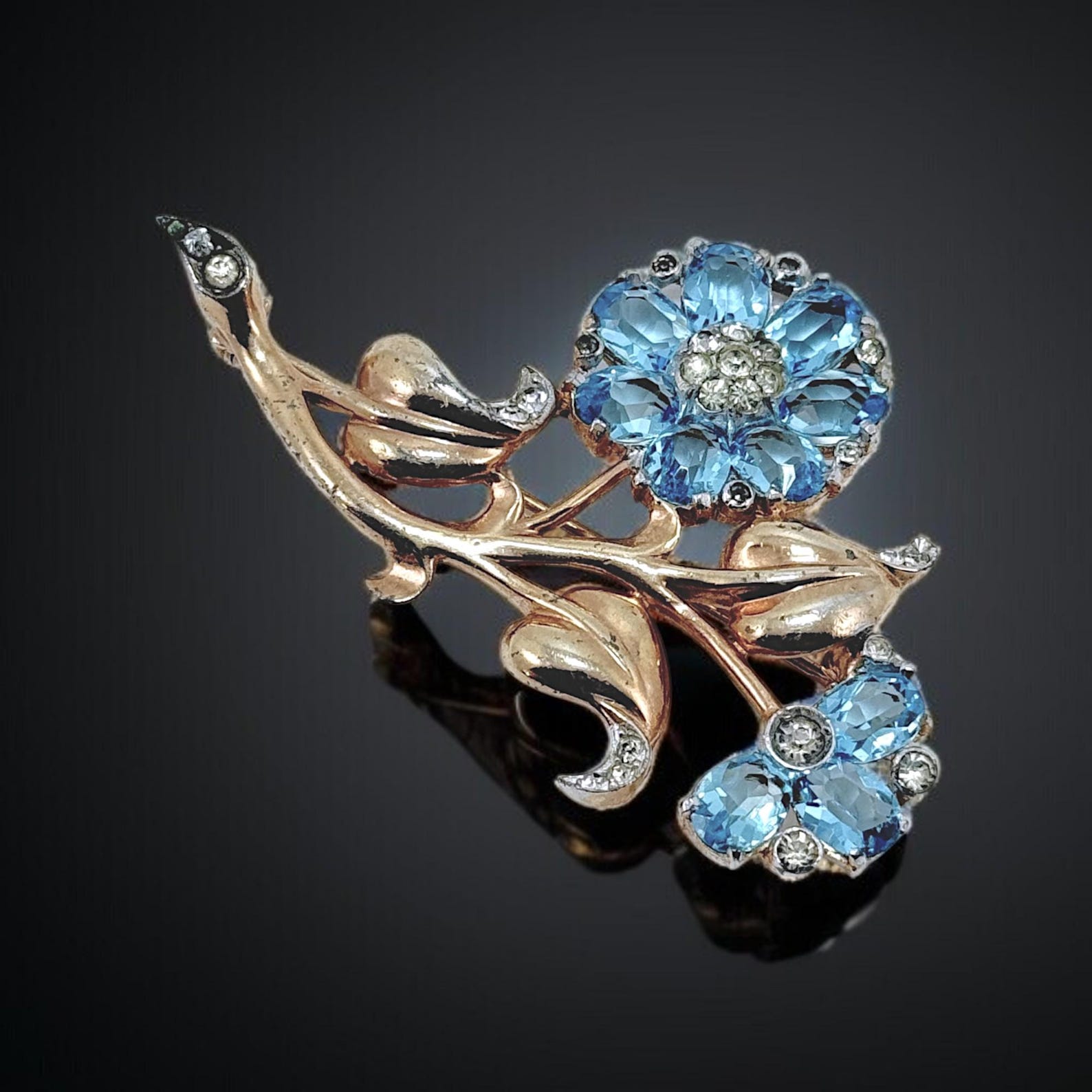 Vintage BOUCHER Gold Washed Sterling Silver Art Deco BLUE Crystal ...