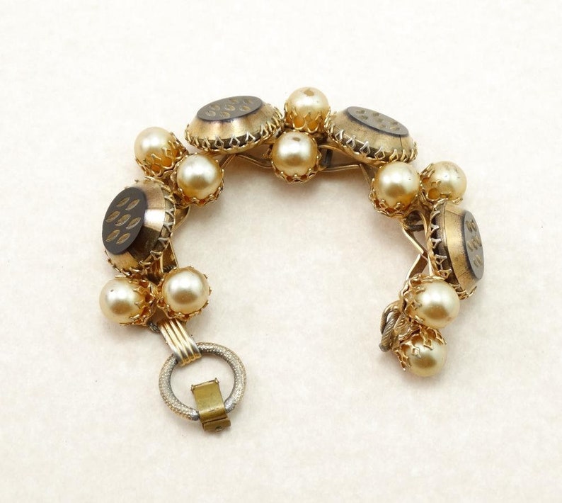 Chunky Vintage SCHRAGER Art Glass / Pearl Rhinestone Link - Etsy