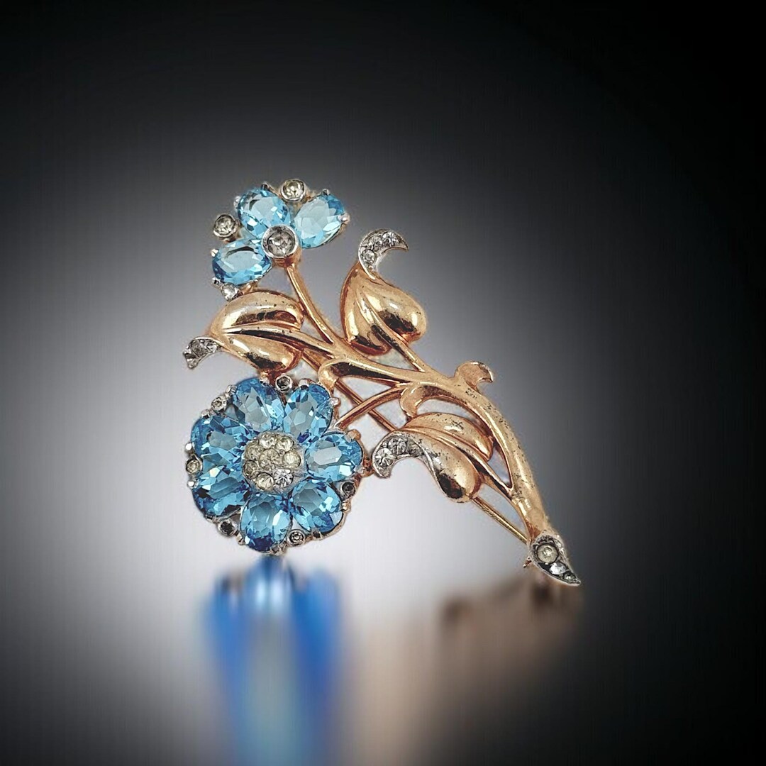 Vintage BOUCHER Gold Washed Sterling Silver Art Deco BLUE Crystal ...
