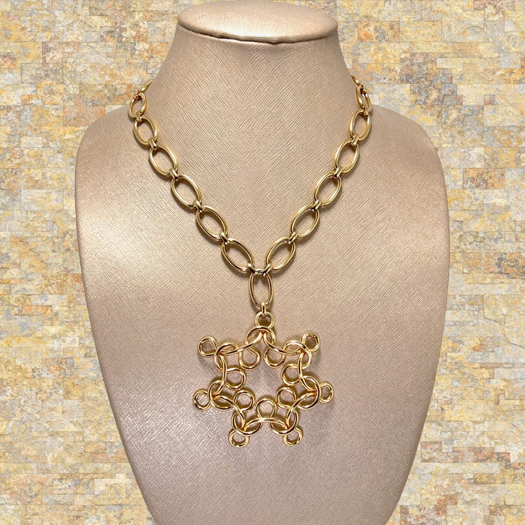 Huge Vintage NAPIER Chunky Gold Plate Link Chain Pendant Necklace ...