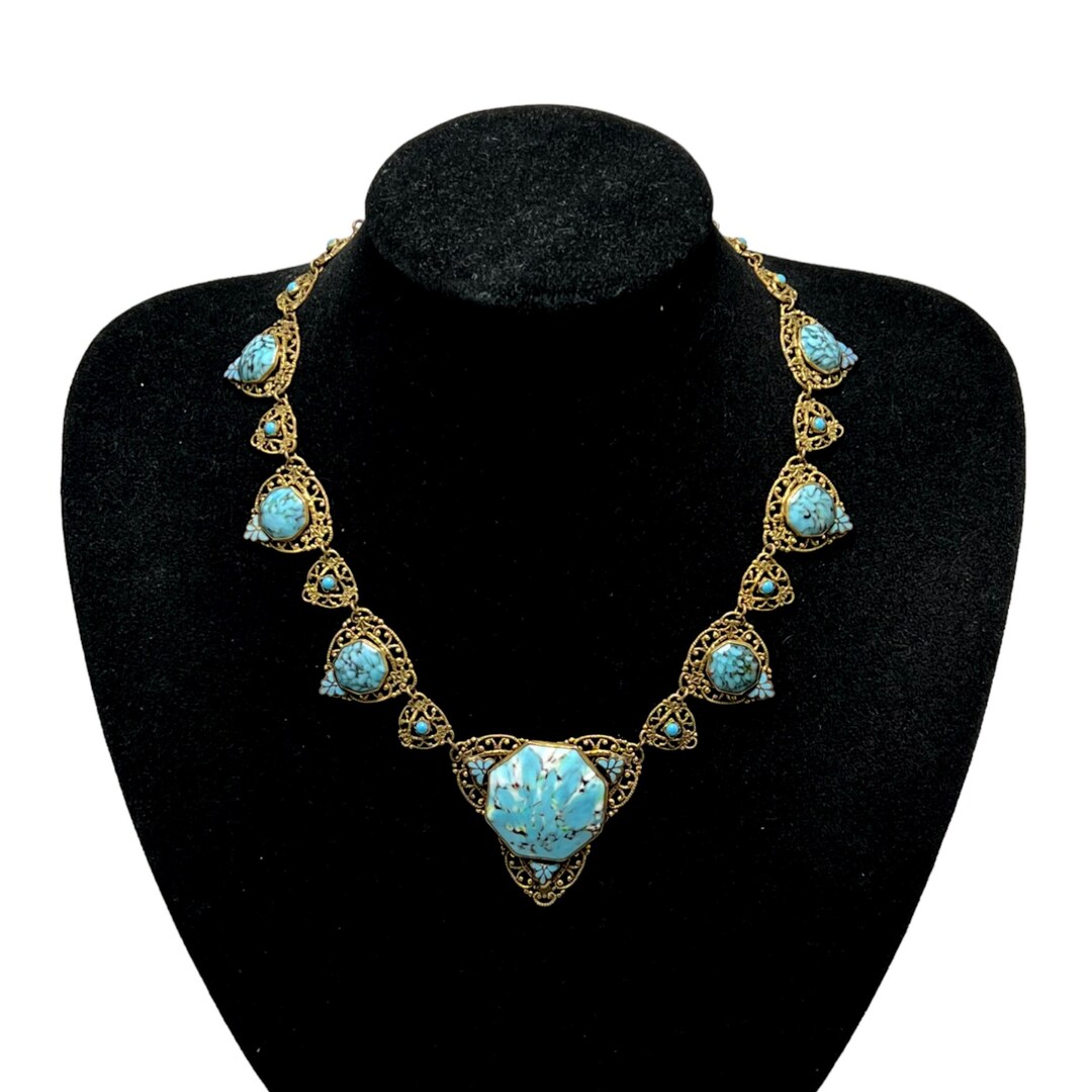 Vintage NEIGER BROTHERS Art Deco Bezel Set Art Glass Glass & Enamel ...