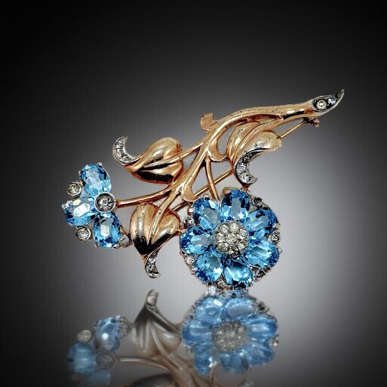 Vintage BOUCHER Gold Washed Sterling Silver Art Deco BLUE Crystal ...