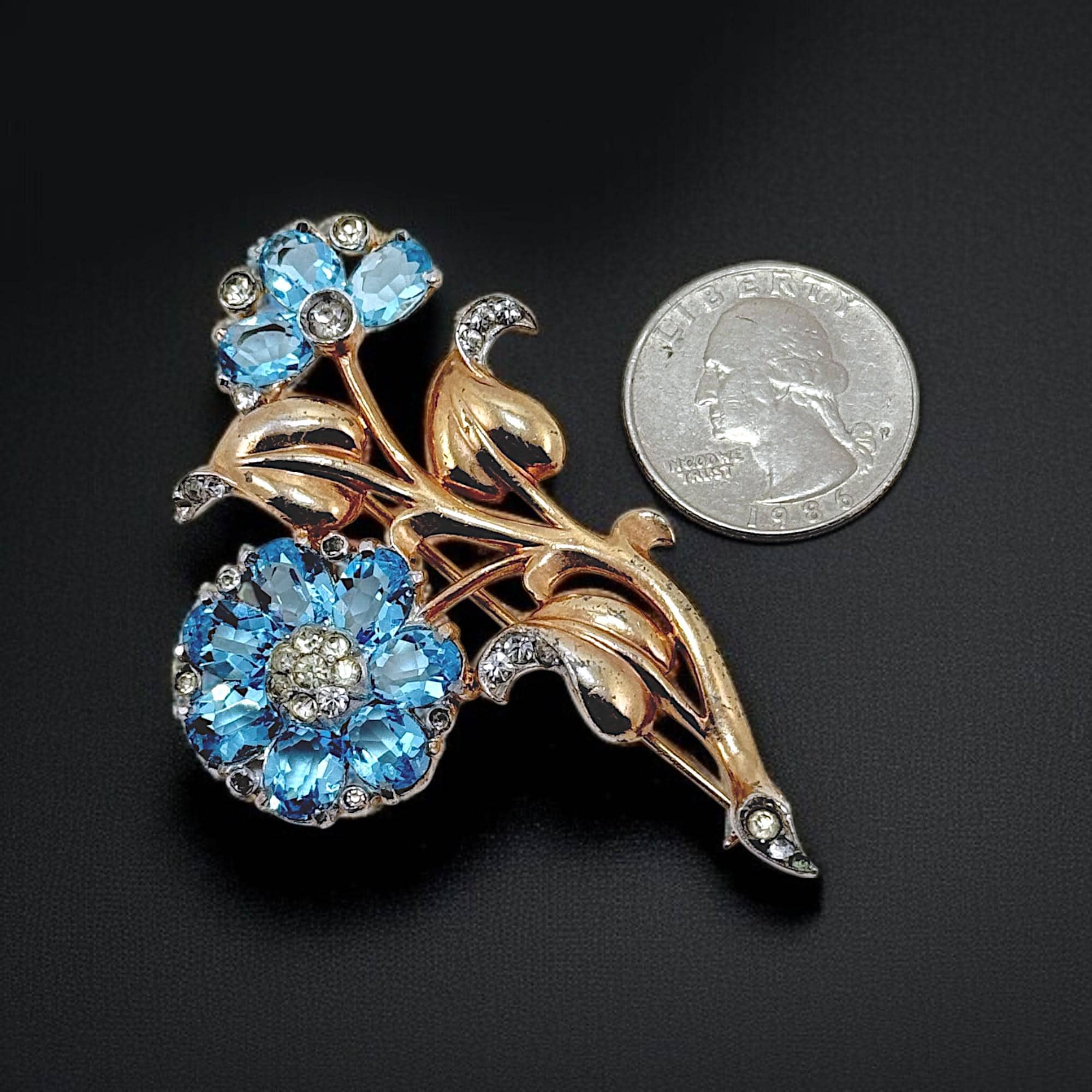 Vintage BOUCHER Gold Washed Sterling Silver Art Deco BLUE Crystal ...