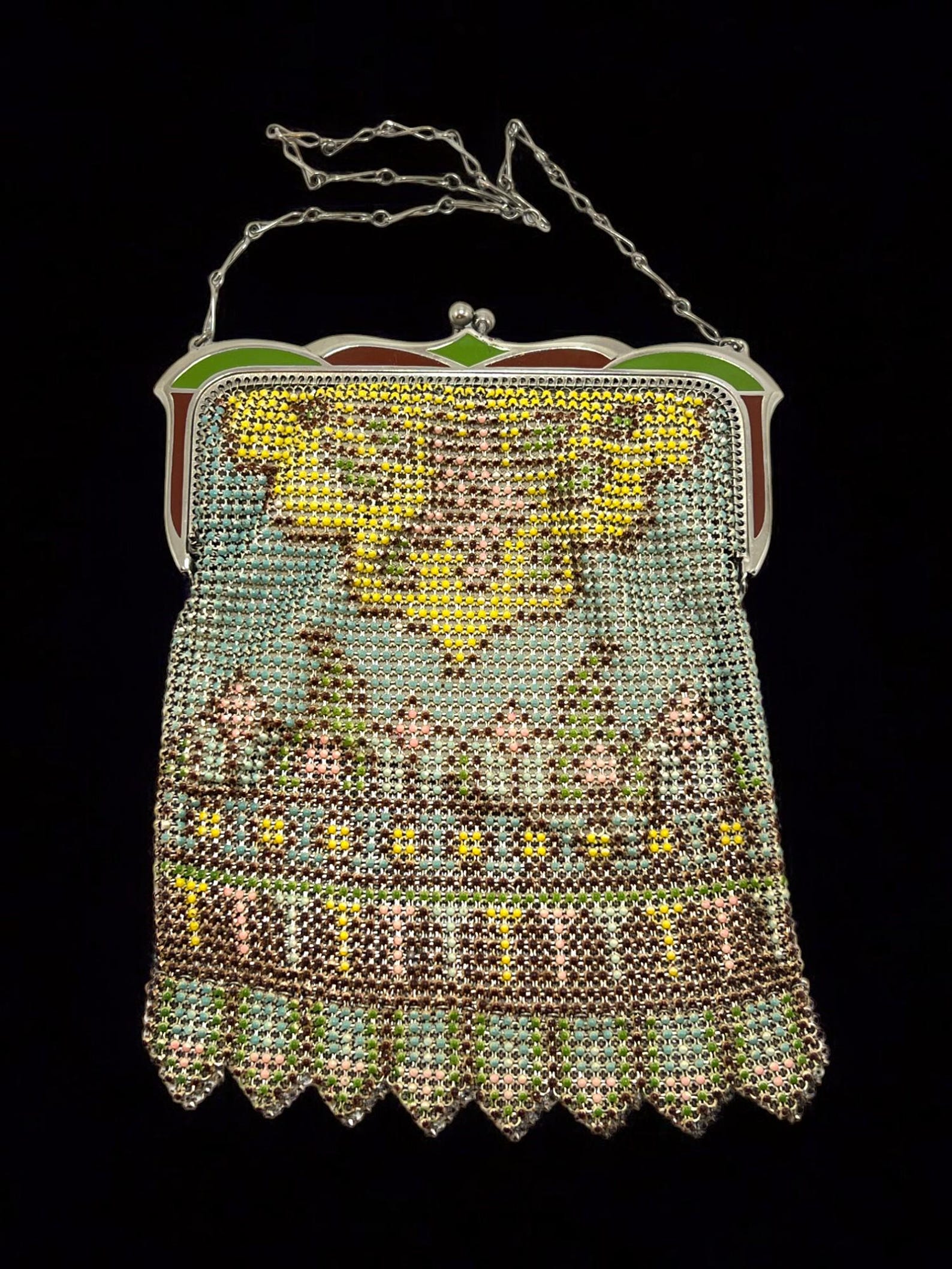 1920s Art Deco WHITING & DAVIS Enamel Beadlite Armor Mesh Bag Handbag ...
