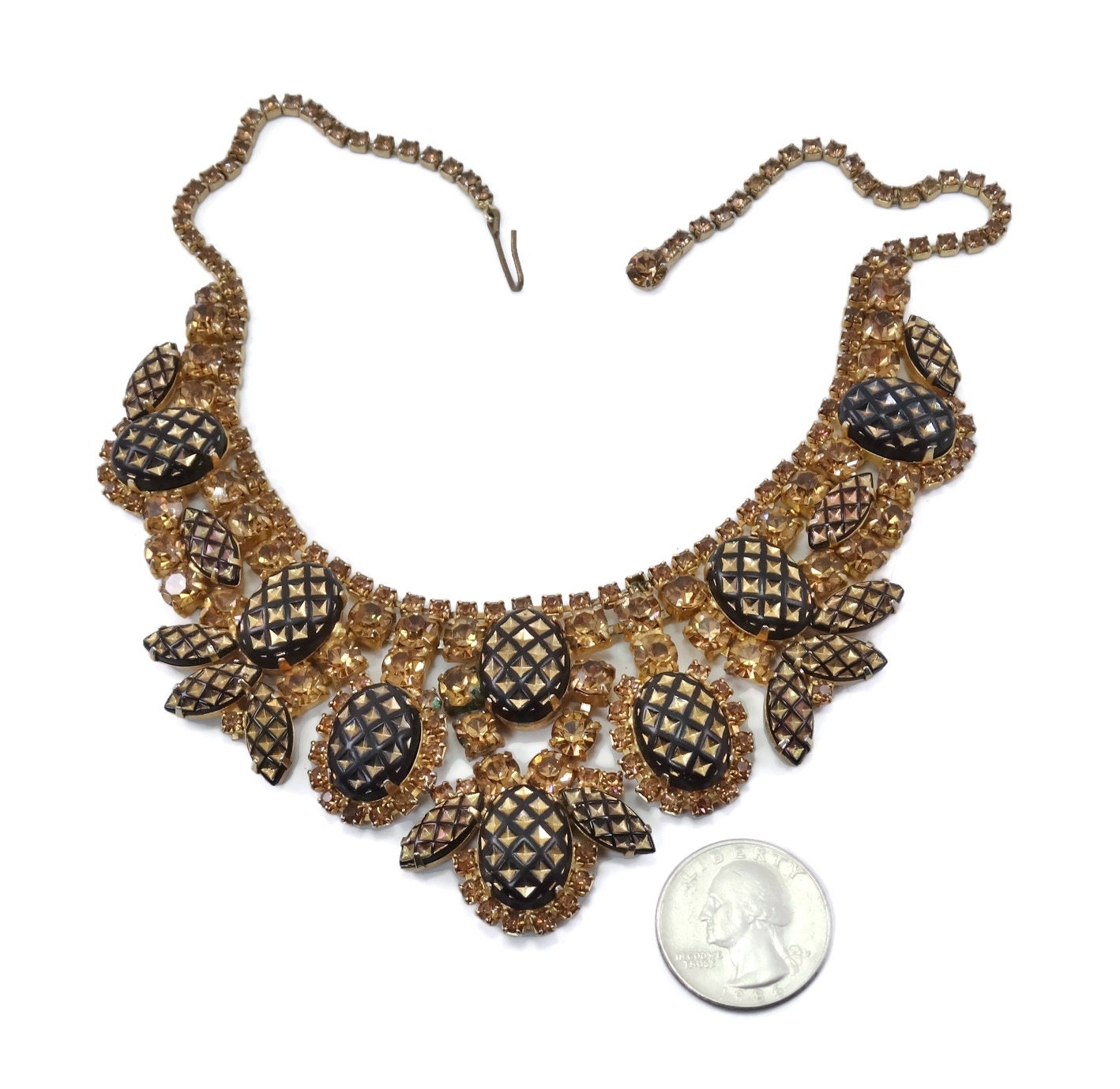 Vintage Rhinestone HOBE Art Glass Bib Necklace Stunning - Etsy