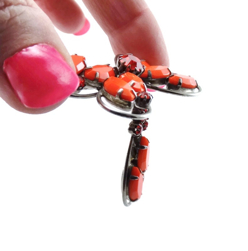Butterfly Dangle Pin Vintage Orange Rhinestone Brooch Stunning - Etsy