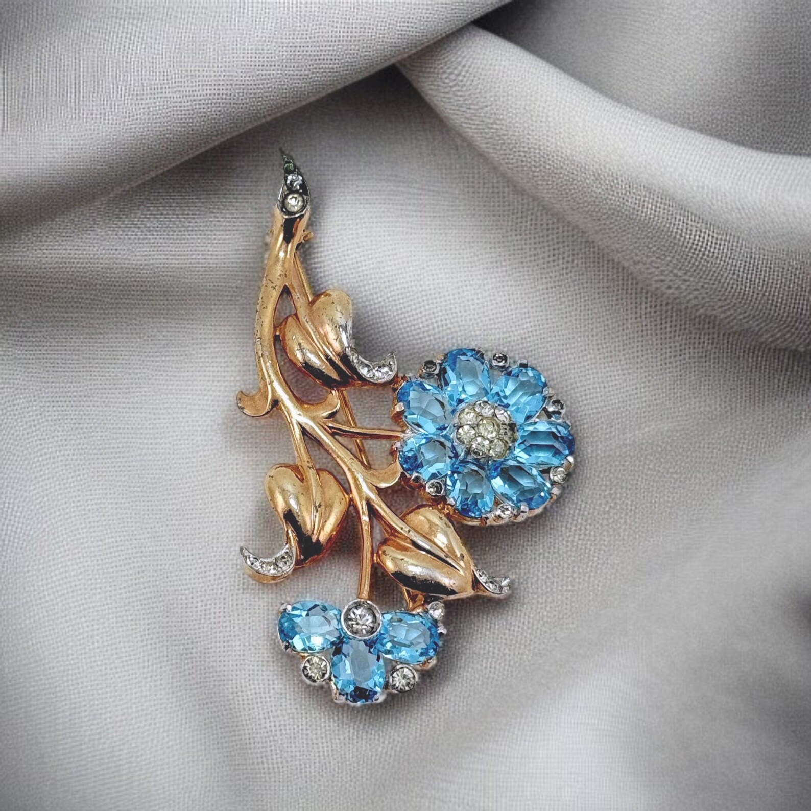 Vintage BOUCHER Gold Washed Sterling Silver Art Deco BLUE Crystal ...