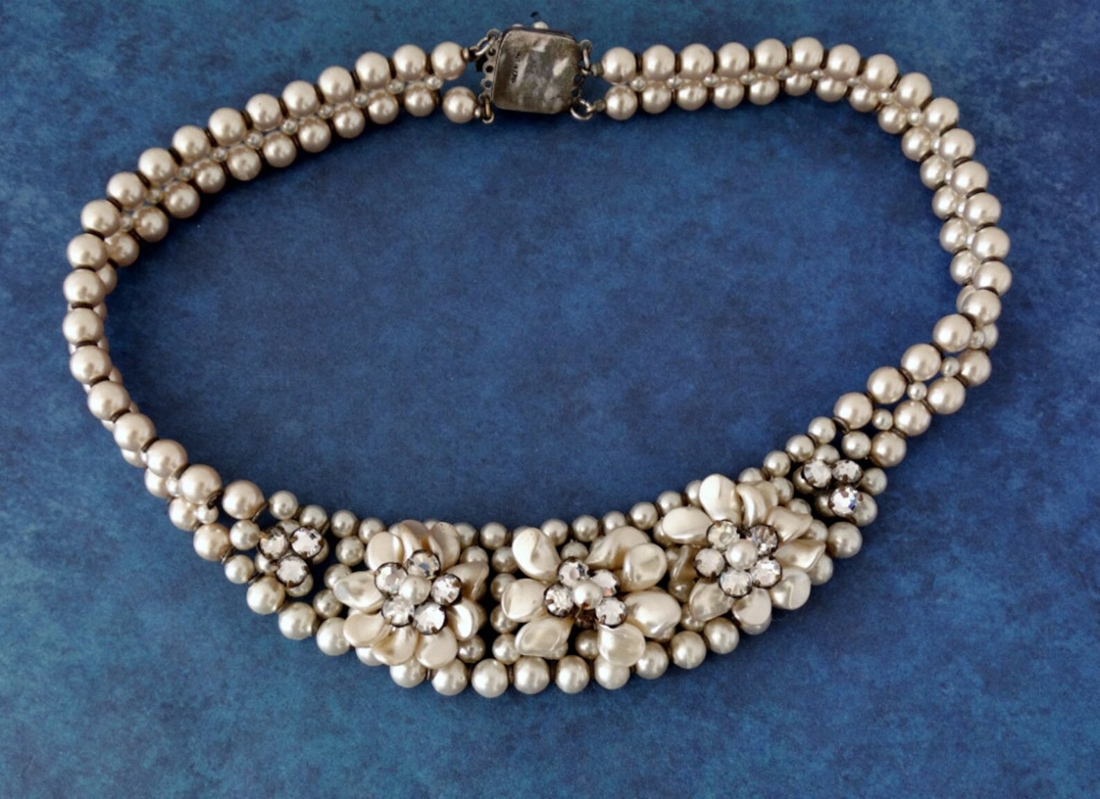 Stunning Vintage Louis Rousselet Glass Pearl & Rhinestone Necklace Made ...