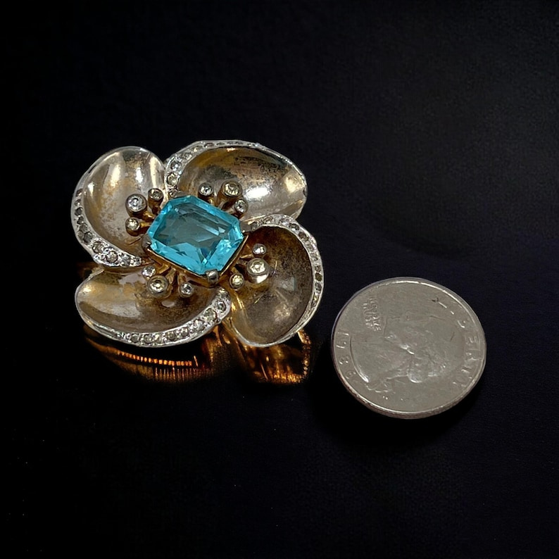 Vintage 1940s CIRO by MAZER Fur Clip - Clear Rhinestones - Huge Aqua ...