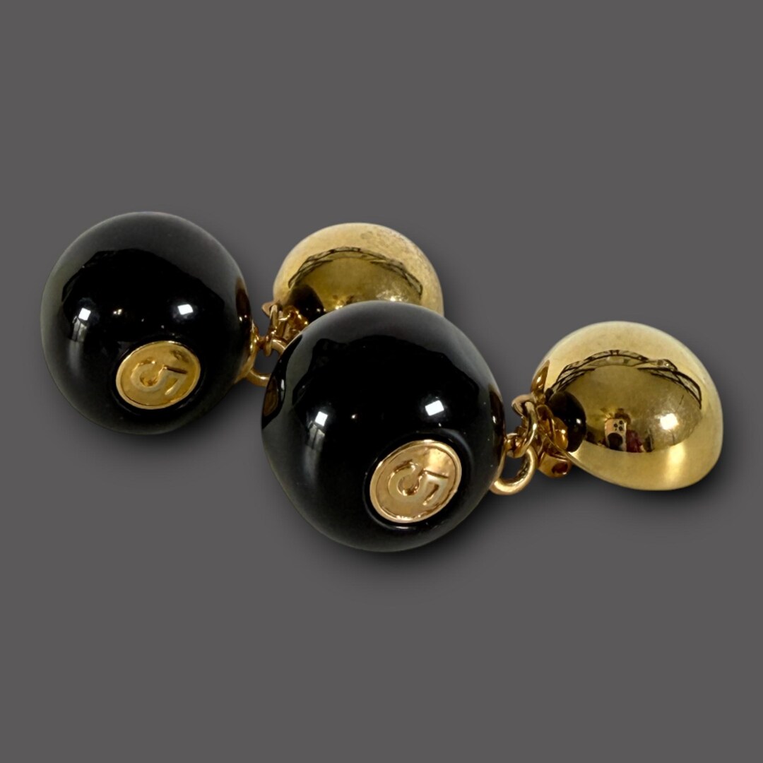 Vintage Bougie 1980s Big Black Ball Dangling From Gold Button Clip ...