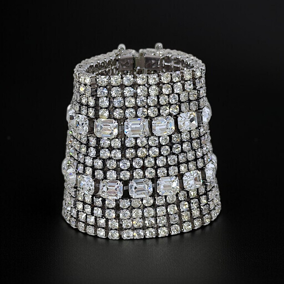WEISS Vintage 1950s Diamonte' ULTRA WIDE 14 Row Rhinestone Cuff ...