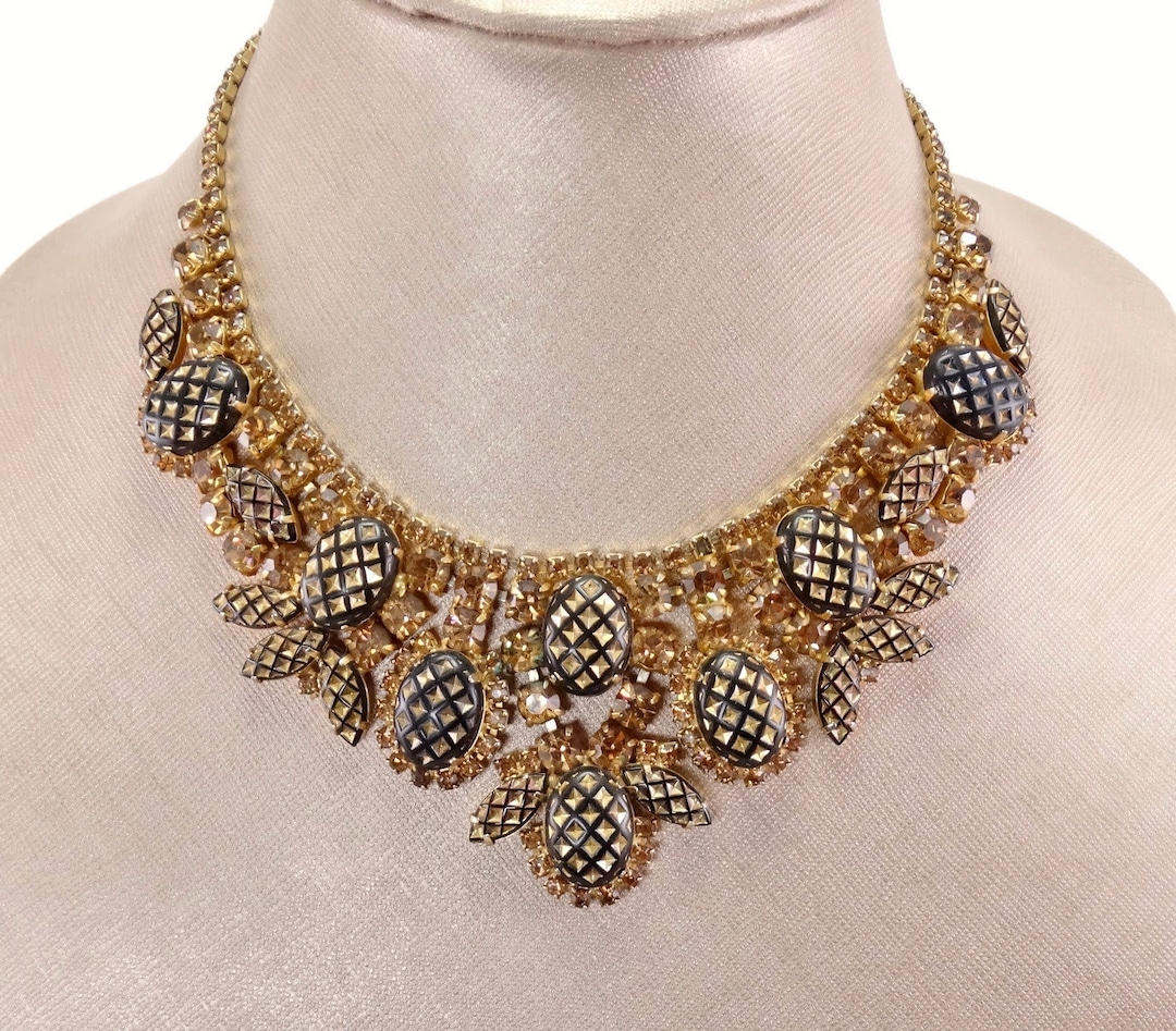 Vintage Rhinestone HOBE Art Glass Bib Necklace - Stunning! - Etsy