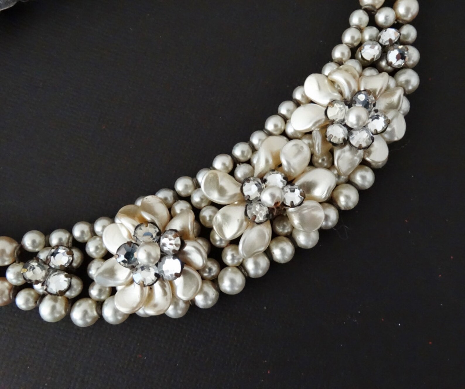 Stunning Vintage Louis Rousselet Glass Pearl & Rhinestone Necklace Made ...