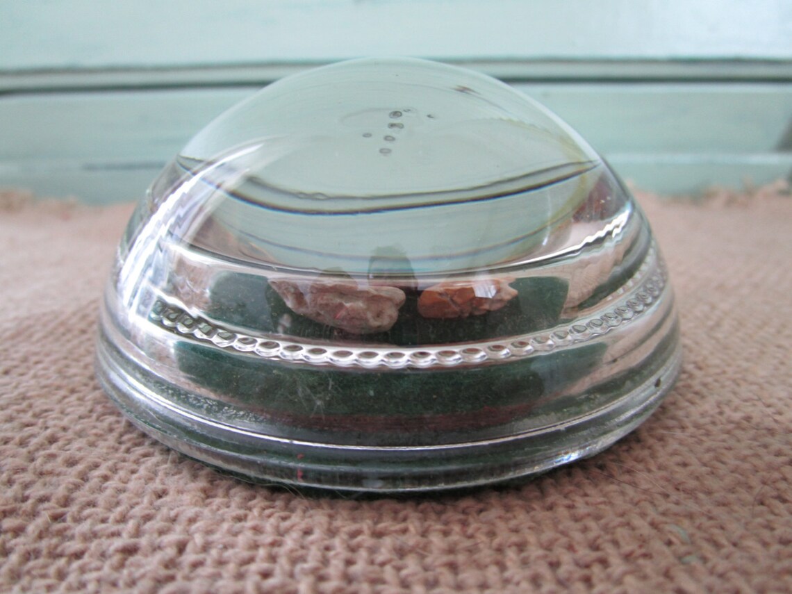 Vintage Rock Specimen Glass Paperweight Stones Fossils Vintage | Etsy