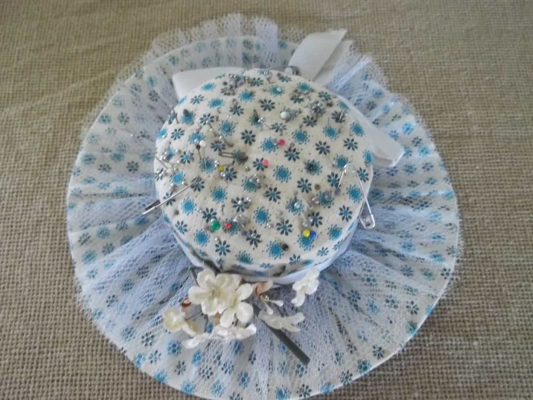 Hat Shaped Pin Cushion Hand Made Vintage Calico Fabric Sewing ...