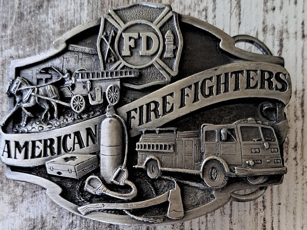 Vintage Siskiyou American Firefighter Belt Buckle Cast Silver-toned ...