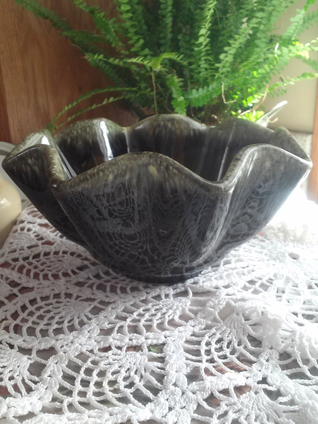 Vintage Hull Pottery Planter Fluted Edge Pot Collectible Dark Green ...
