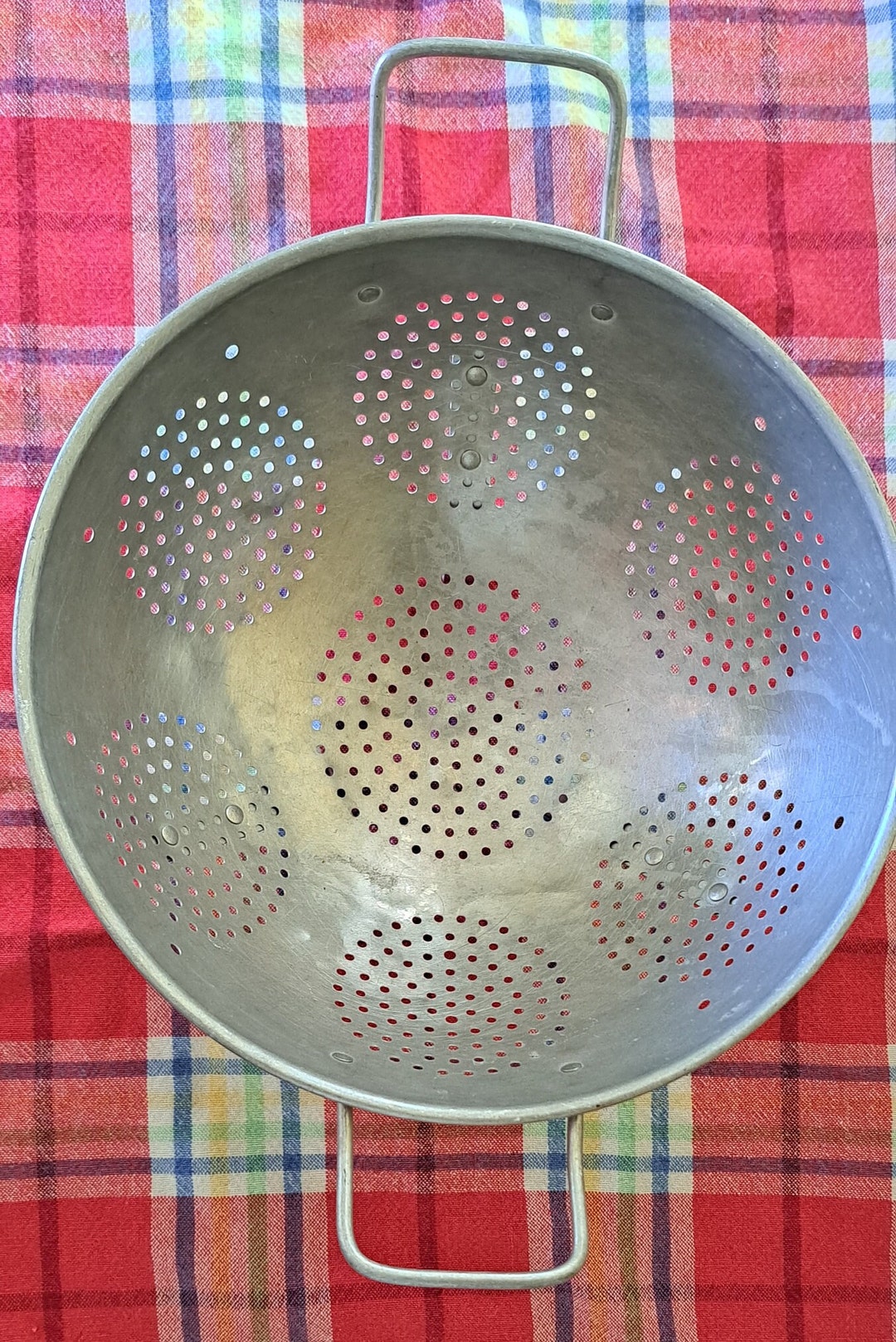 Vintage Metal Colander Circle Design Perforations Kitchen Strainer ...