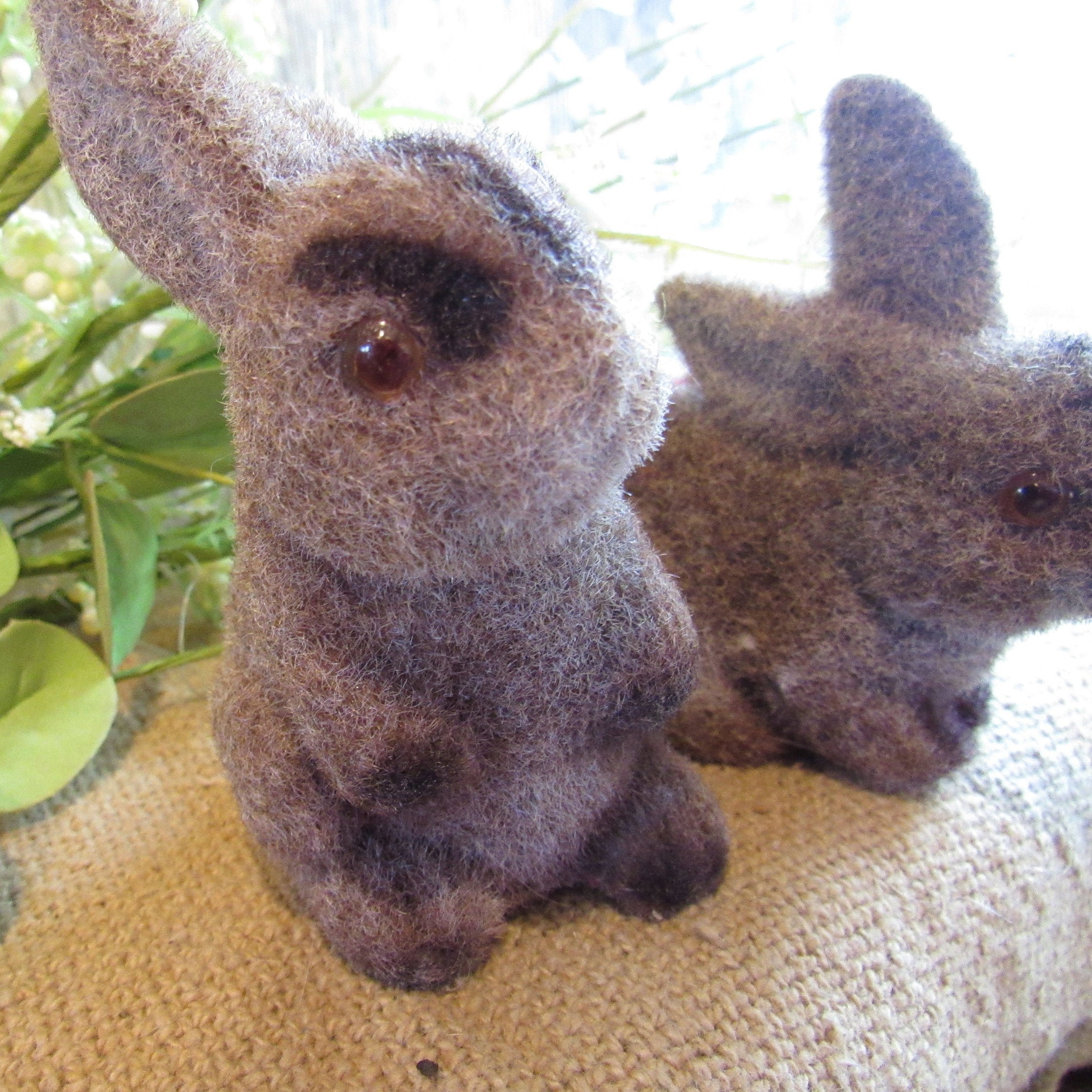 Vintage Pair of Flocked Brown Bunnies Fuzzy Rabbits Vintage | Etsy