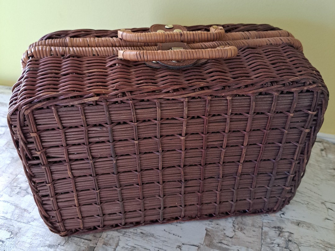 Vintage Suitcase Style Wicker Basket Woven Rattan Picnic/suitcase Re ...