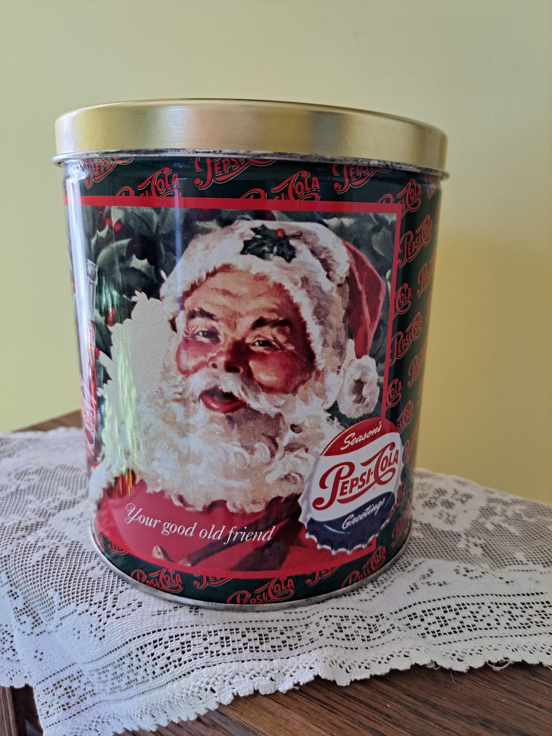 Rustic Vintage Santa Pepsi-cola Tin Canister Christmas Collectible "as ...