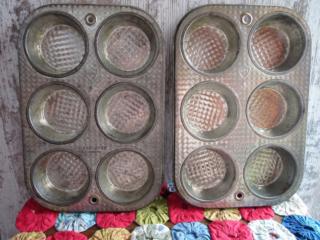 Two Vintage Cupcake or Muffin Baking Tins Bake-rite Textured Tinware ...