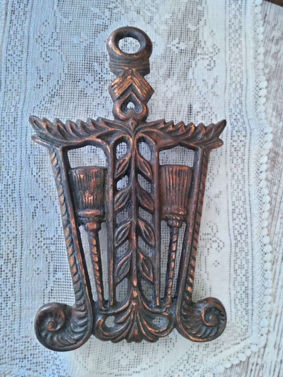 Double Wheat Broom Trivet Copper/bronze Plated Cast Iron Farmhouse ...