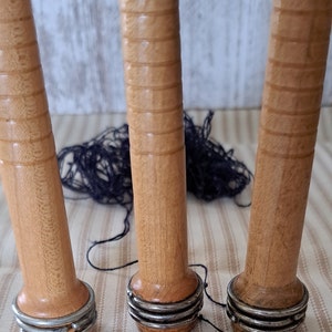 Three (3) Vintage Wood and Steel Industrial Textile Bobbins Rustic ...